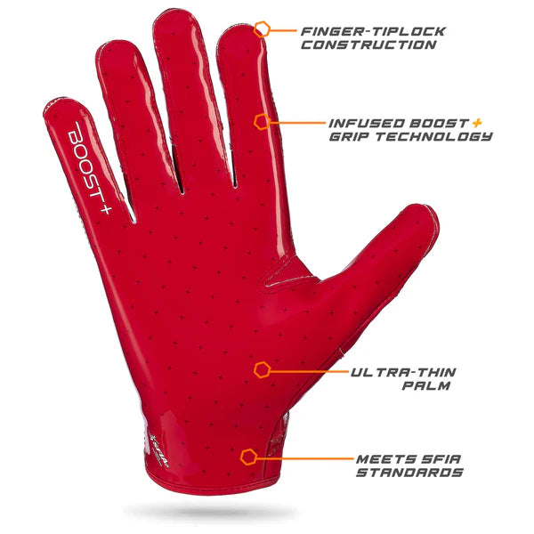 Grip Boost Stealth 6.0 Boost Plus Football Gloves - Solid Red - Adult ...